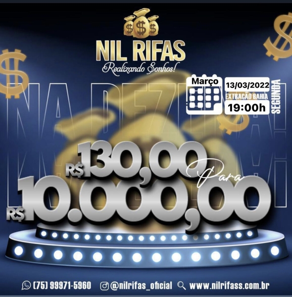 RIFA DE DEZENA: $130 PARA 10 MIL. SORTEIO 13/03 ÀS 19Horas :: Nil Rifas